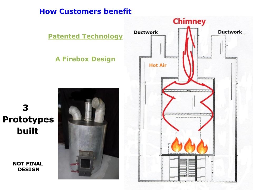 patented combustion chamber design, wood, pellet corn